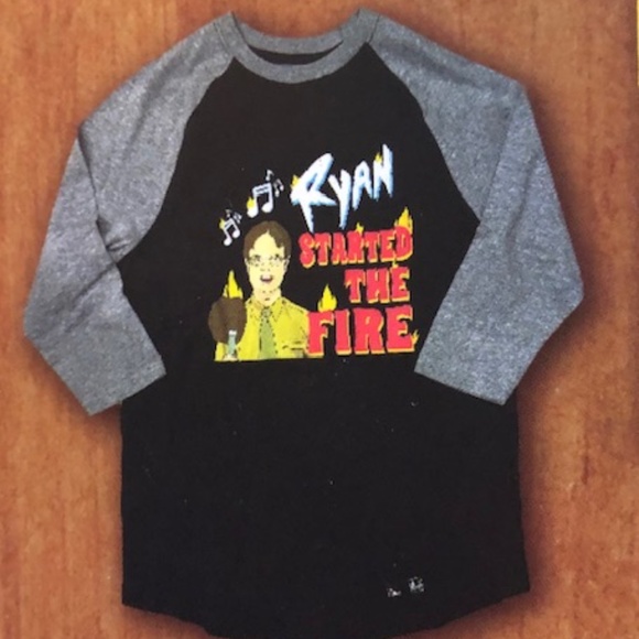 Shirts | Nwt The Office Ryan Started The Fire Raglan 34 Length Sleeve ...